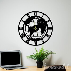 World Map Wall Clock Unique, Globe Round Wall Clock, World Map Oversize ...