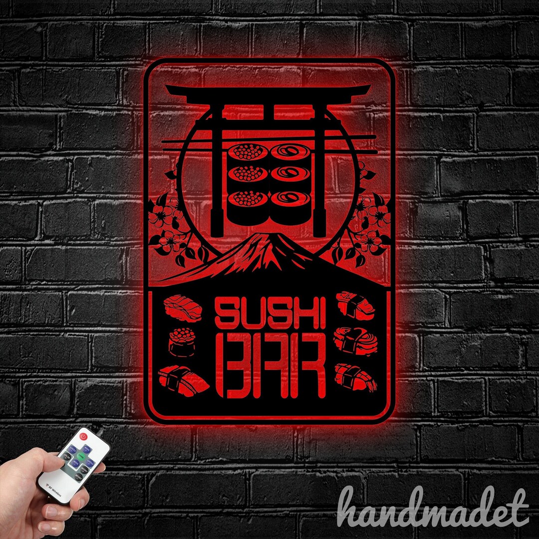 Custom Sushi Bar Metal Wall Art LED Light, Sushi Bar Metal Sign, Sushi ...