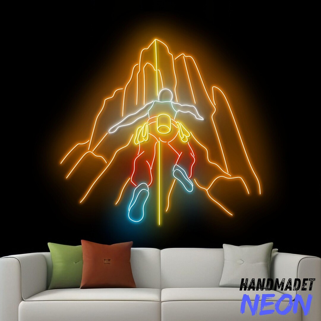Man Rock Climbing Neon Sign, Climber Led Sign, Climb Mountain Neon ...