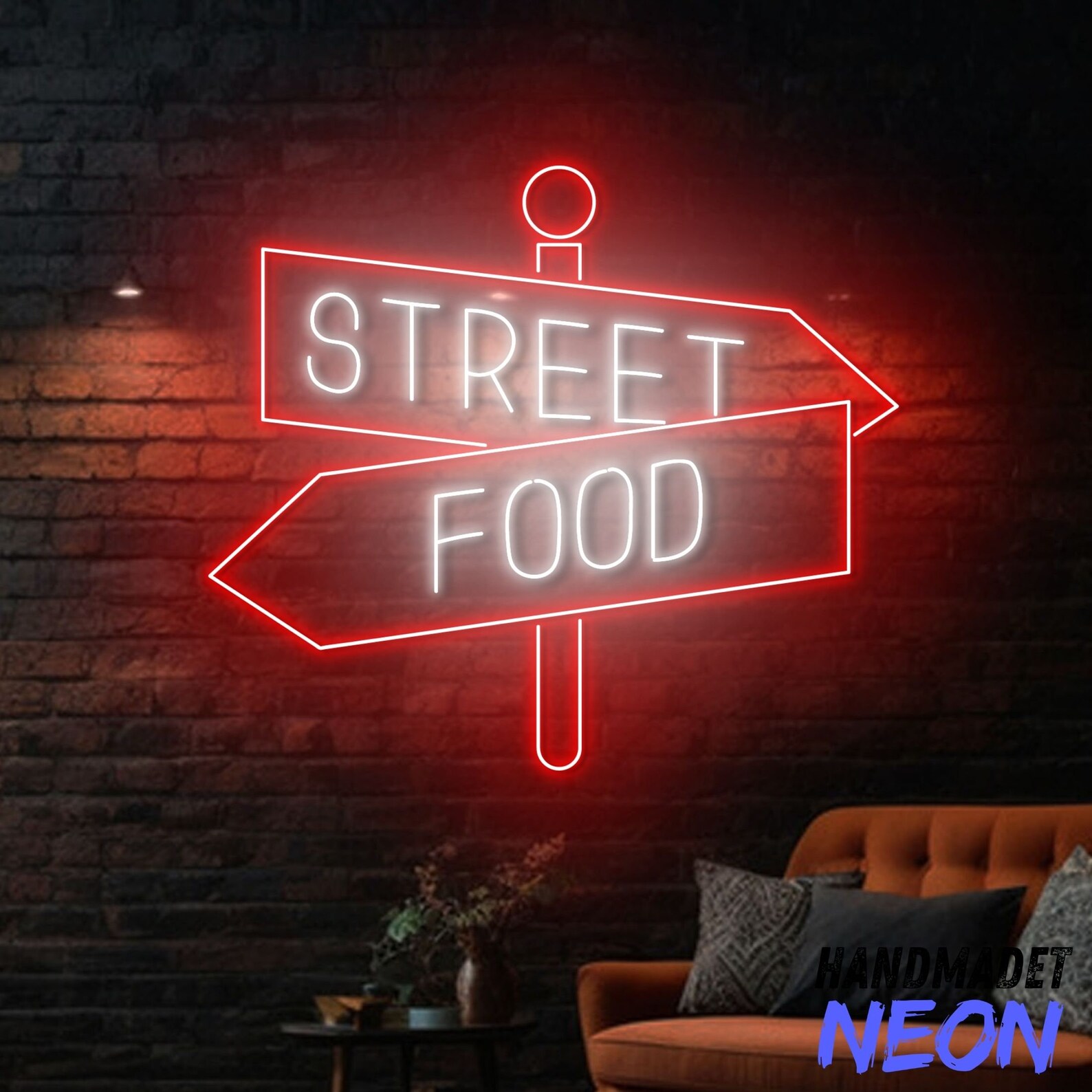 Street Food Neon Sign, Direction Arrow Led Sign, Street Food Open Neon ...
