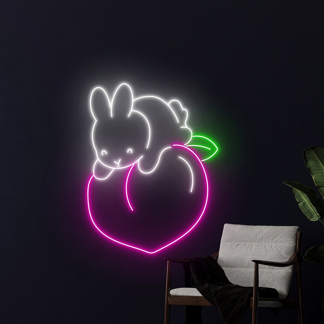 Rabbit Peach Neon Sign, Bunny Neon Light, Easter Rabbit Led Light ...