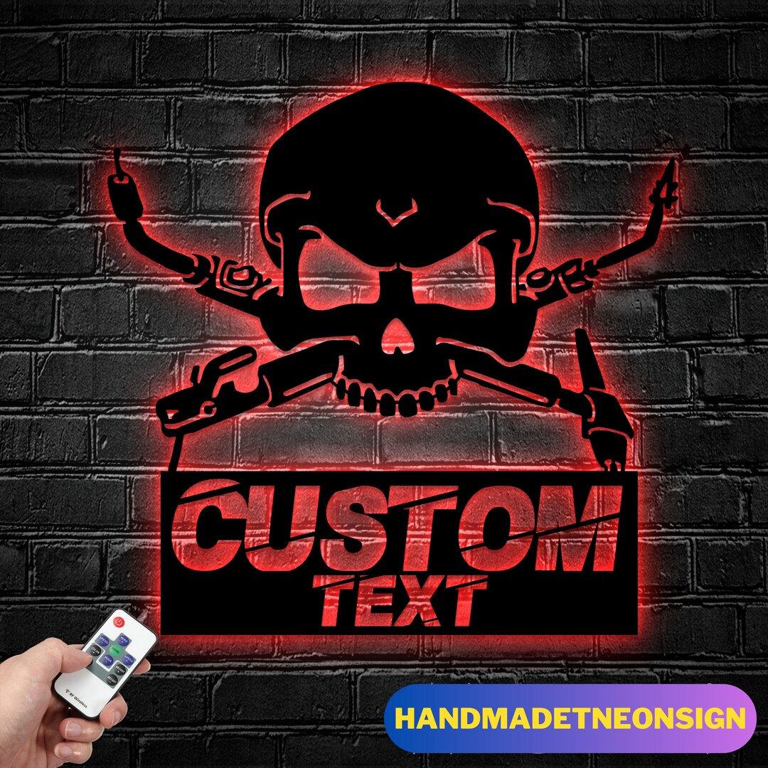 Custom Mechanical Skull Metal Wall Art LED Light - Personalized ...
