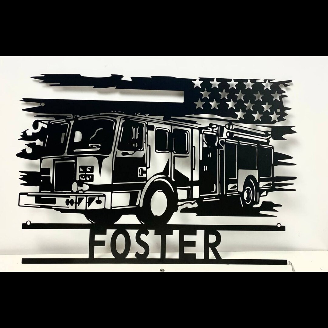 Custom US Fire Truck Driver Metal Wall Art LED Light, Firefighter Truck ...