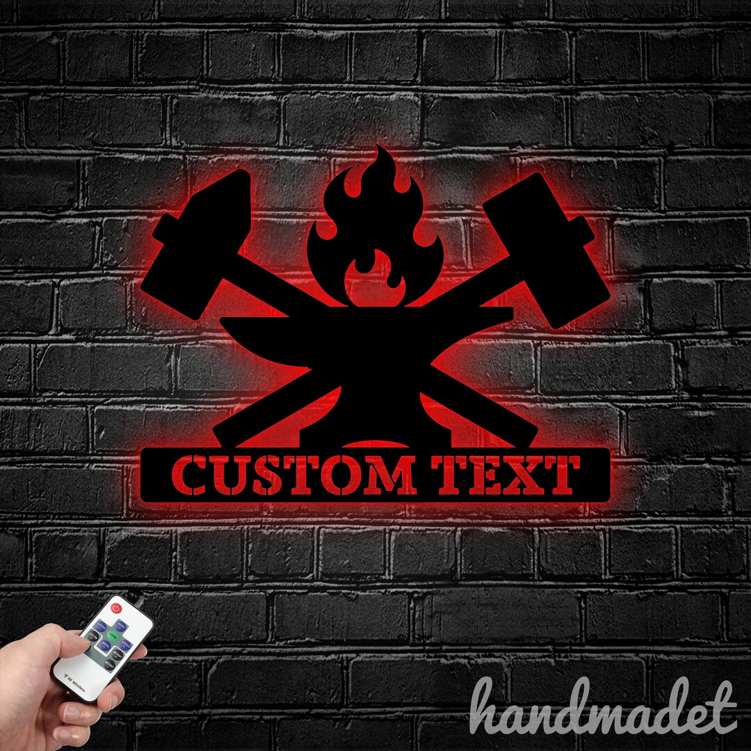 Custom Forge Name Metal Wall Art LED Light, Forge Metal Sign, Forge ...