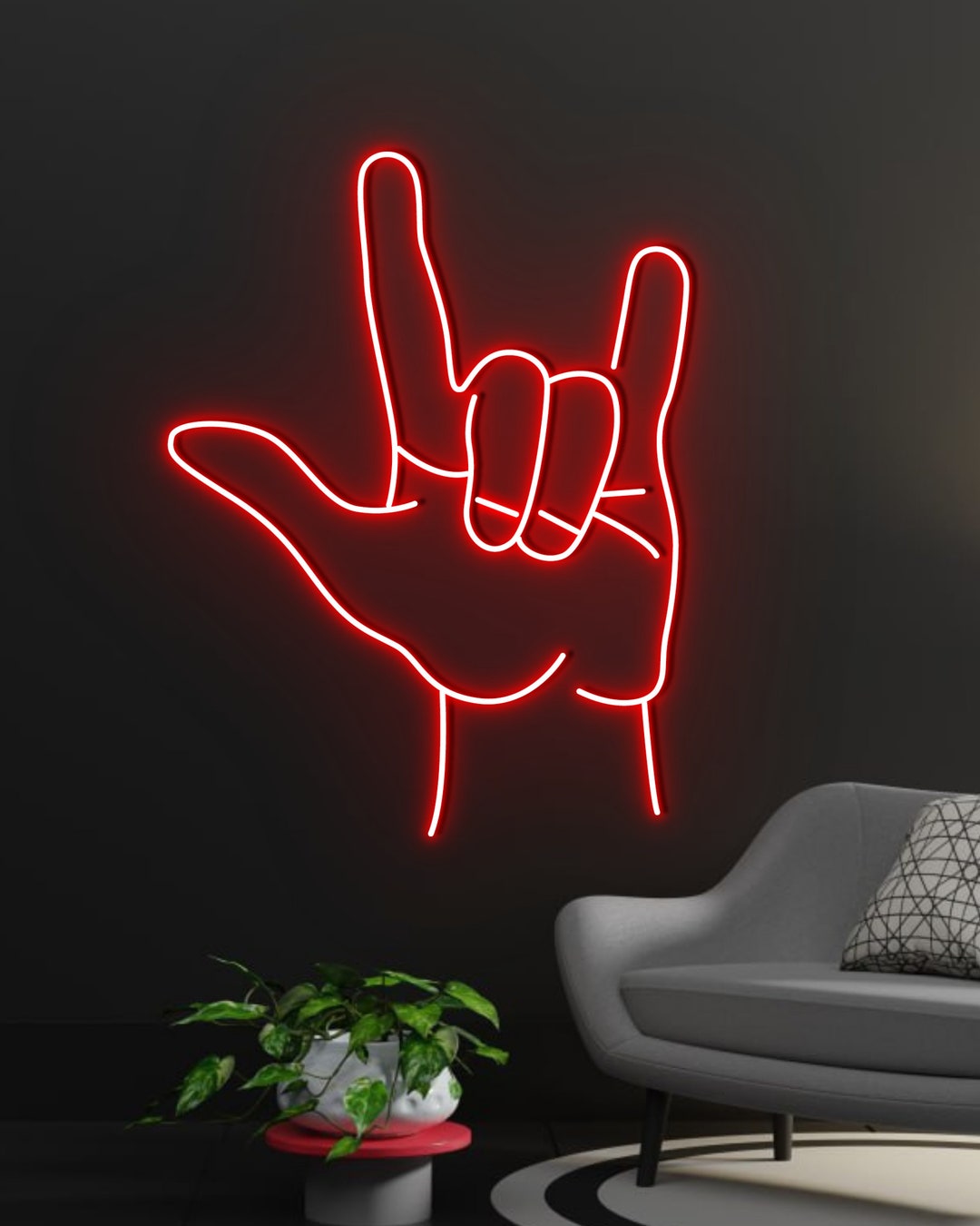 Rock Hand Neon Sign, Rock N Roll Neon Sign Cool Hand Led Light, Hand ...