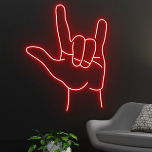 Rock Hand Neon Sign, Rock N Roll Neon Sign Cool Hand Led Light, Hand ...