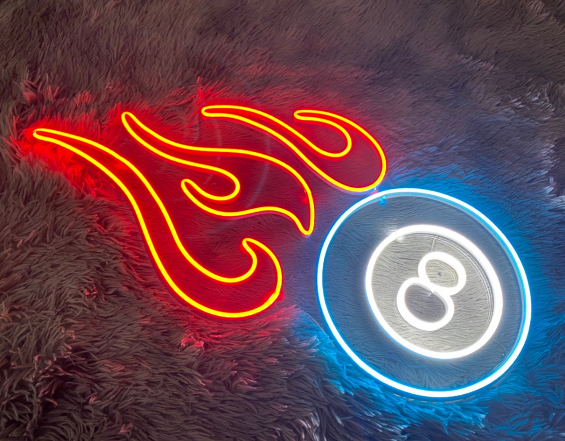 8 Ball Billiards Led Sign, Billiards Neon Sign, Wall Decor, 8 Ball Neon ...