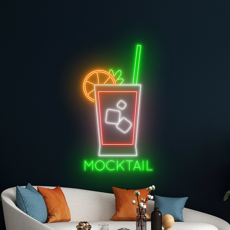 Mocktail Neon Sign, Cocktail Bar Logo LED Light, Mocktail Wine Neon ...