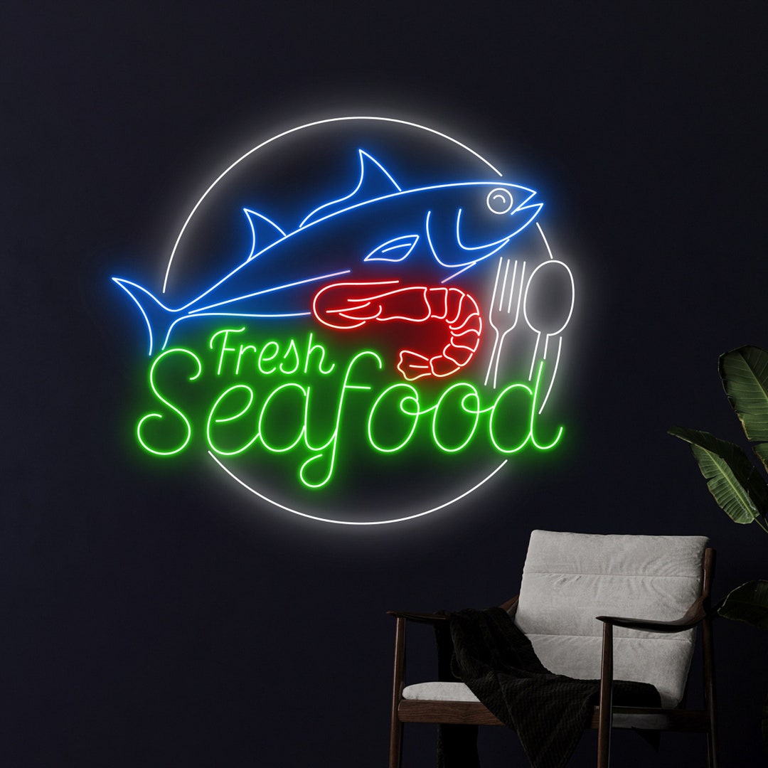 Fresh Seafood Neon Sign, Shrimp Fish Led Sign, Lobster Fish Led Light ...