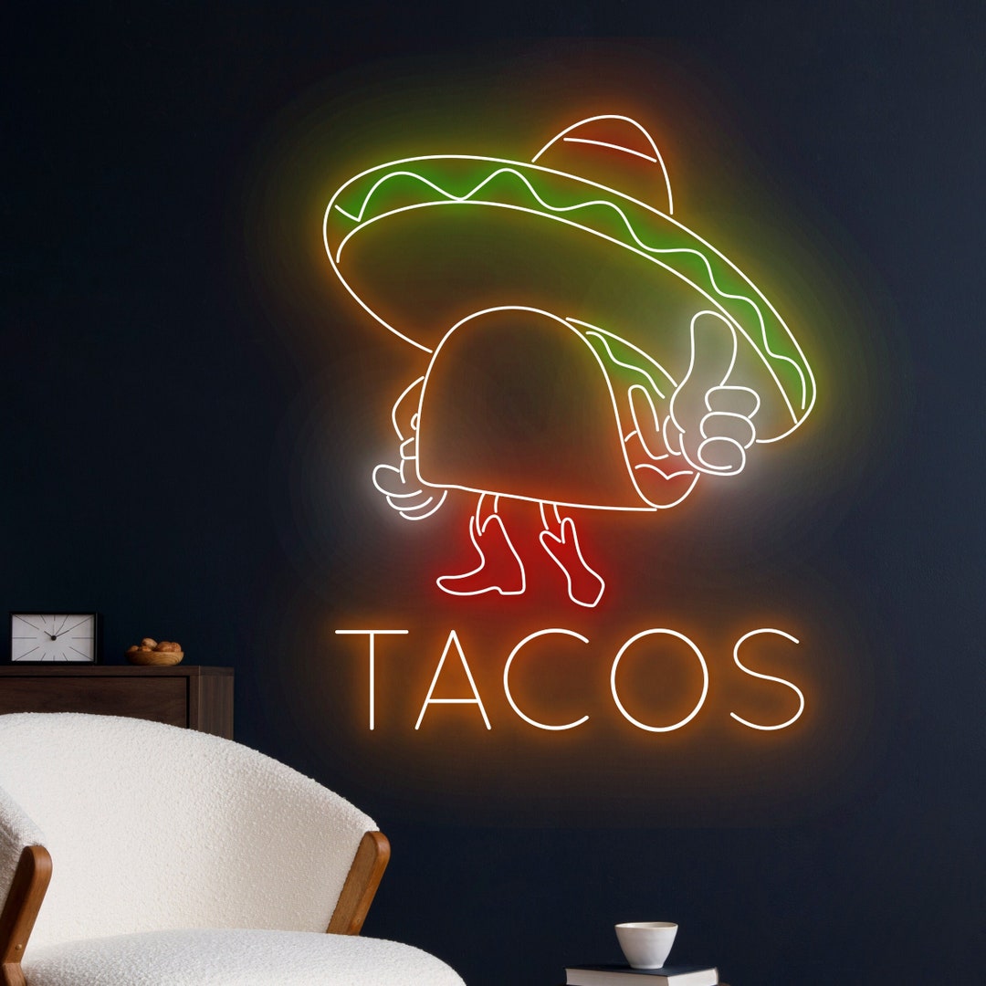 Tacos Sombrero Hat Neon Sign, Sombrero Tacos LED Sign, Taco Neon Light ...