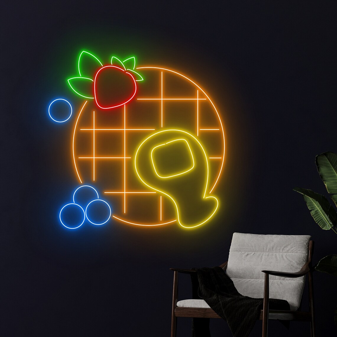 Waffles Neon Sign, Waffles Led Sign, Waffle Led Light, Baking Baker ...