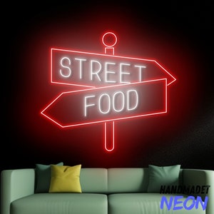Street Food Neon Sign, Direction Arrow Led Sign, Street Food Open Neon ...