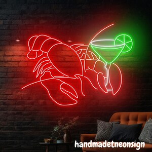 Lobster With Martini Neon Sign, Martini Led Sign, Lobster With Cocktail ...