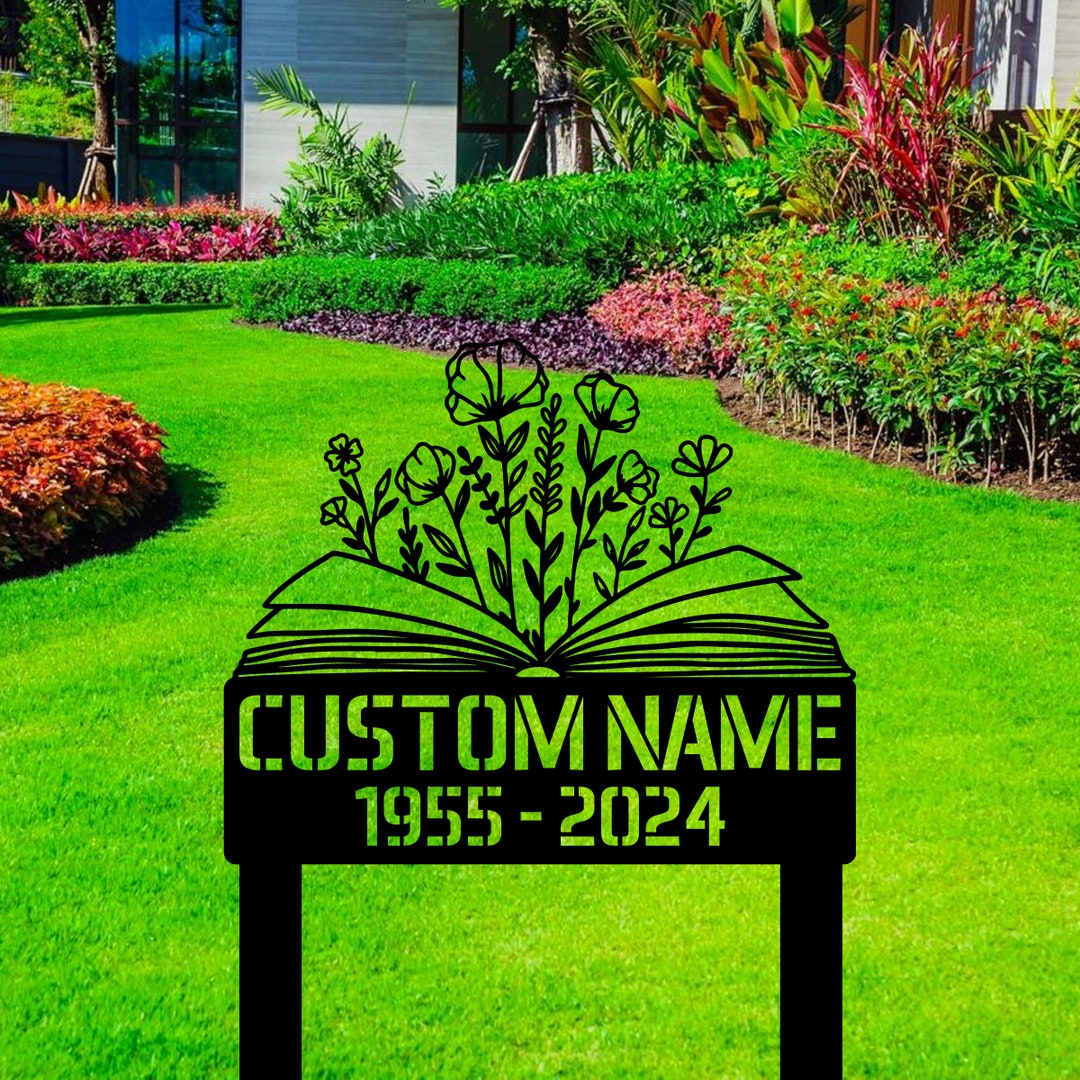 Custom Outdoor Memorial Book Flower Metal Sign With Stakes ...