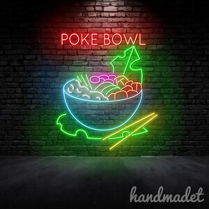 Poke Bowl Neon Wall Sign, Fish Salad Led Wall Light, Salad Food Led ...