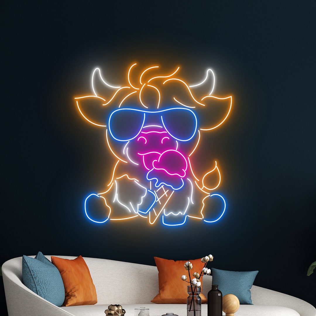Highland Cow Ice Cream Neon Sign, Highland Cow Ice Cream Led Sign ...