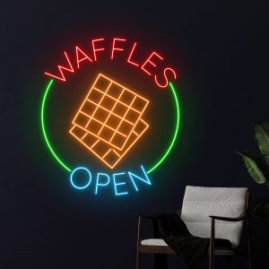 Waffles Open Neon Sign, Open Waffles Led Sign, Waffles Led Light ...