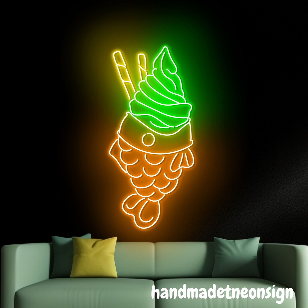 Matcha Taiyaki Neon Wall Sign, Ice Cream Japan Led Wall Light, Japanese ...