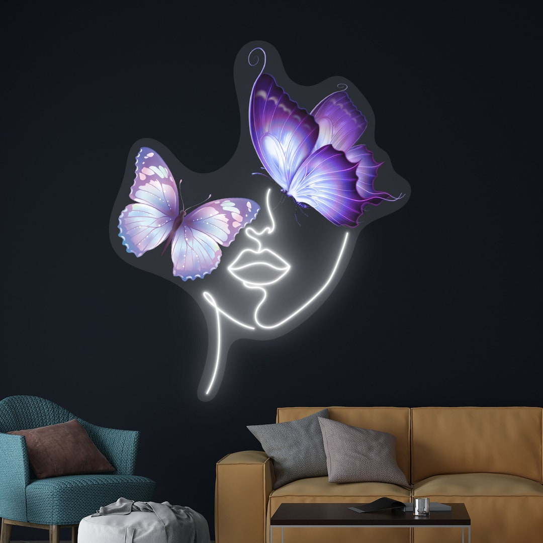 Butterfly Girl Acrylic Neon Light, Butterfly Room Wall Decor, Girl With ...