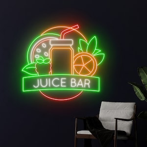 Juice Bar Neon Sign, Juice LED Light, Juice Fresh Fruit Neon Light, Bar ...