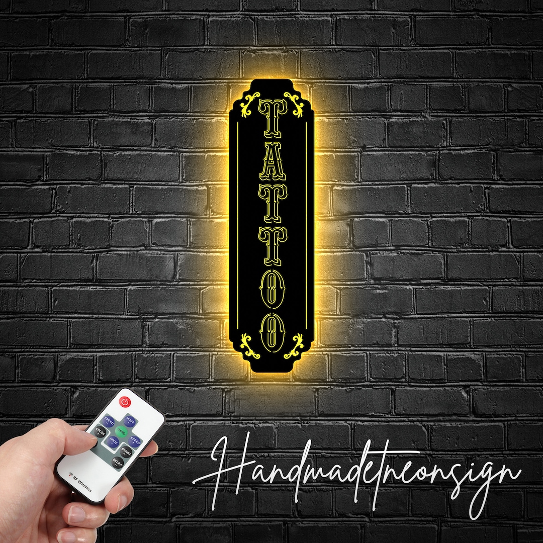 Custom Vertical Tattoo Metal Wall Art LED Light - Personalized Tattoo ...