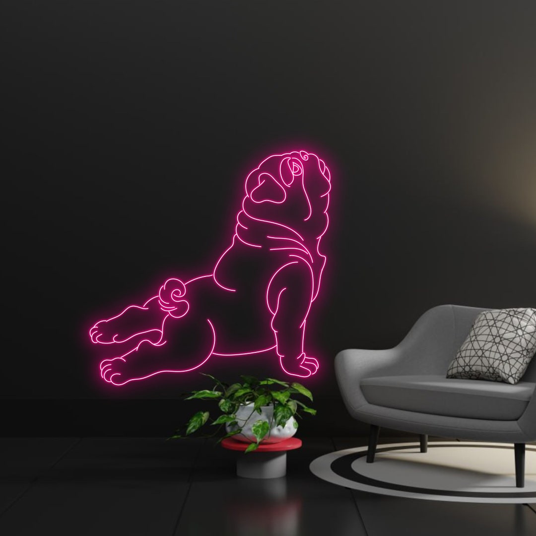 Pug Yoga Pose Neon Signs, Pug LED Lights, Pug Dog Lovers Neon Lights ...