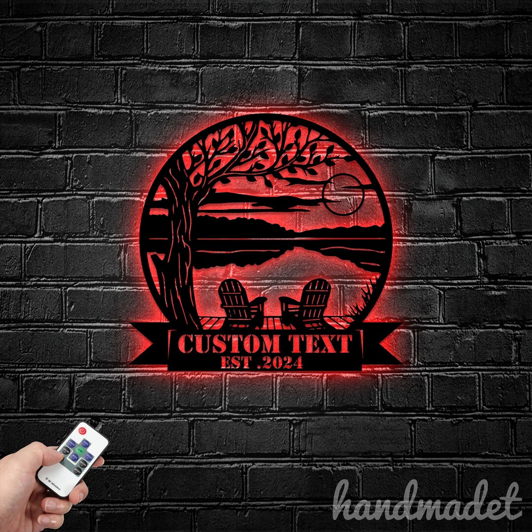 Personalized Tree Chairs Dock Metal Wall Sign, Lake Metal Wall Light ...