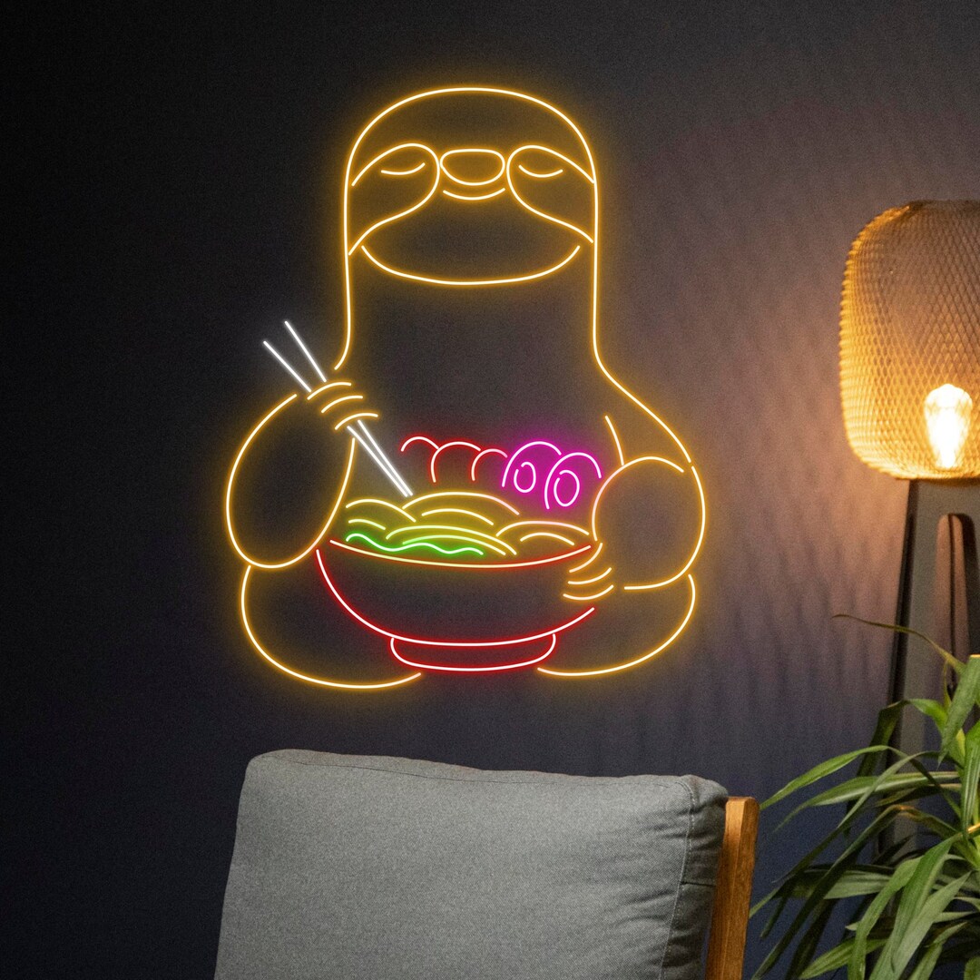 Custom Sloth Eating Ramen Neon Sign, Sloth Ramen Led Sign, Japanese ...