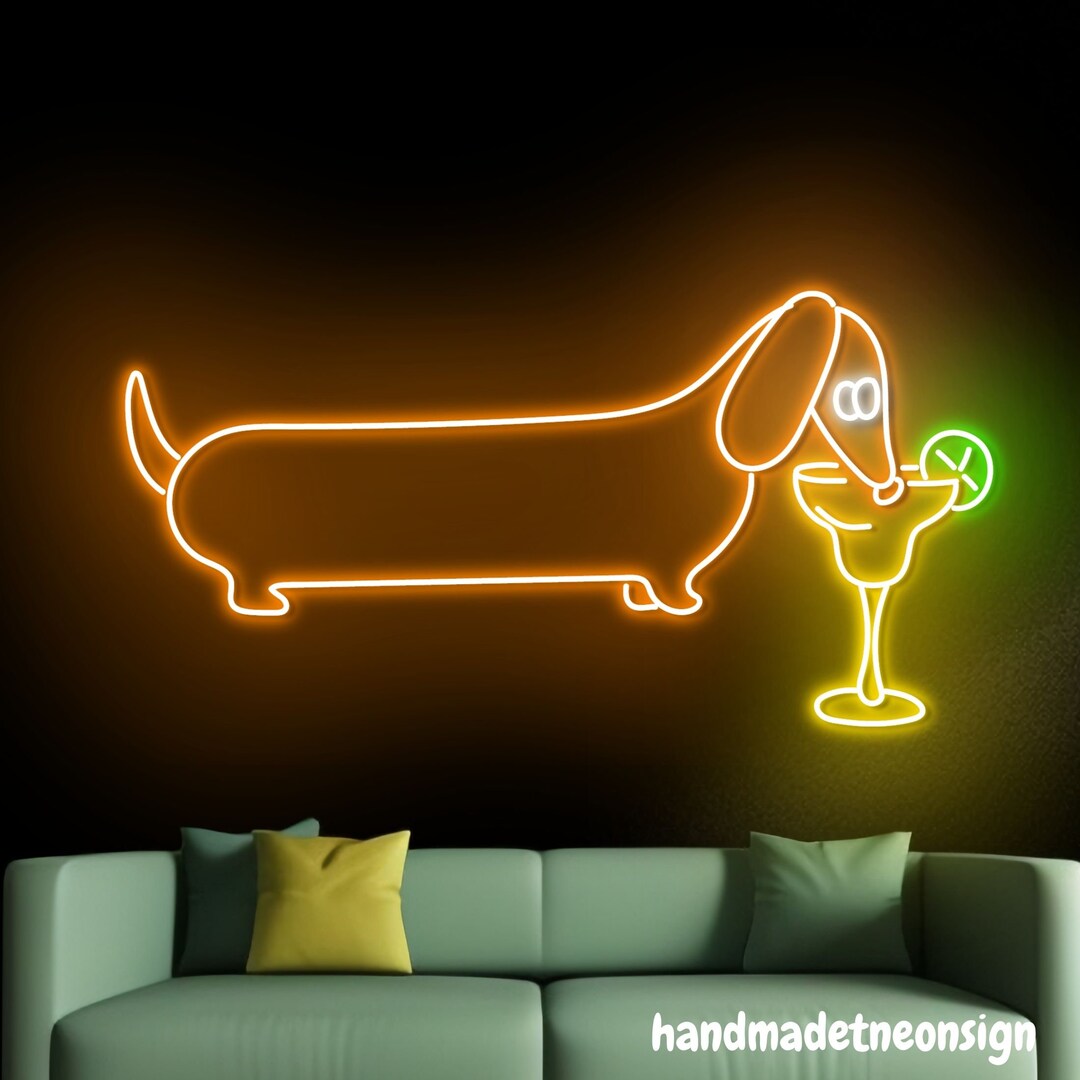Dachshund Drinking Margarita Neon Wall Sign, Animal Led Wall Light, Pet ...