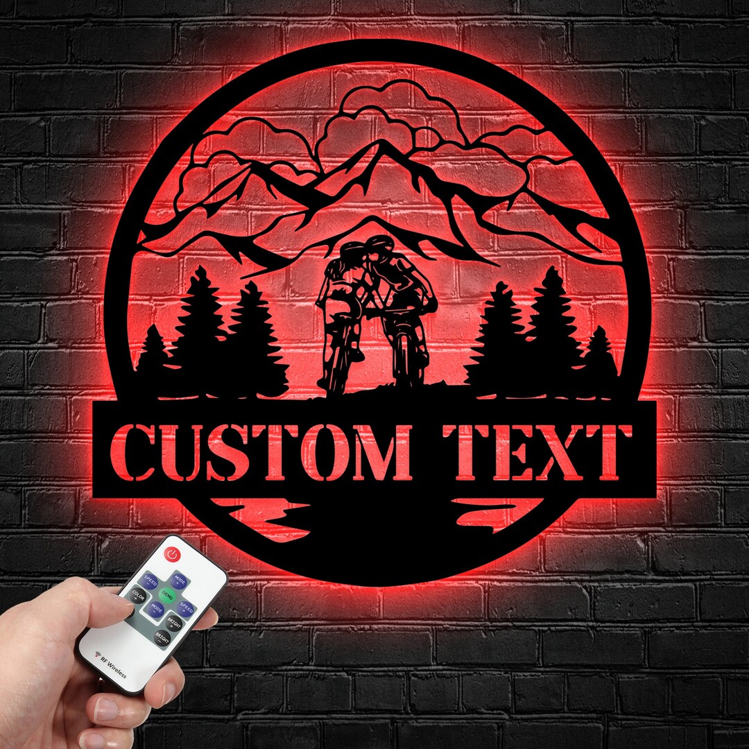 Personalized Couple Kissing Mountain Biking Metal Wall Art LED Light ...