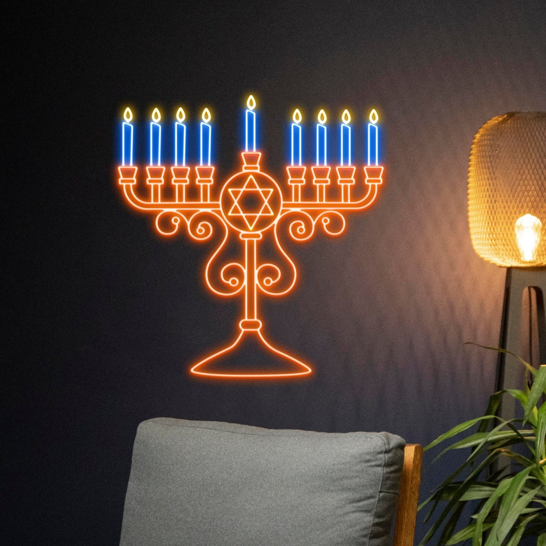 Menorah Neon Sign, Jewish Holiday Led Sign, Hanukkah Neon Light ...
