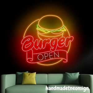 Open Burger Neon Sign, Burger Open Led Sign, Hamburger Neon Light ...