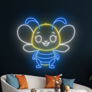 Custom Bee Neon Sign, Cute Bee Led Sign, Bee Smiling Led Light, Bee ...