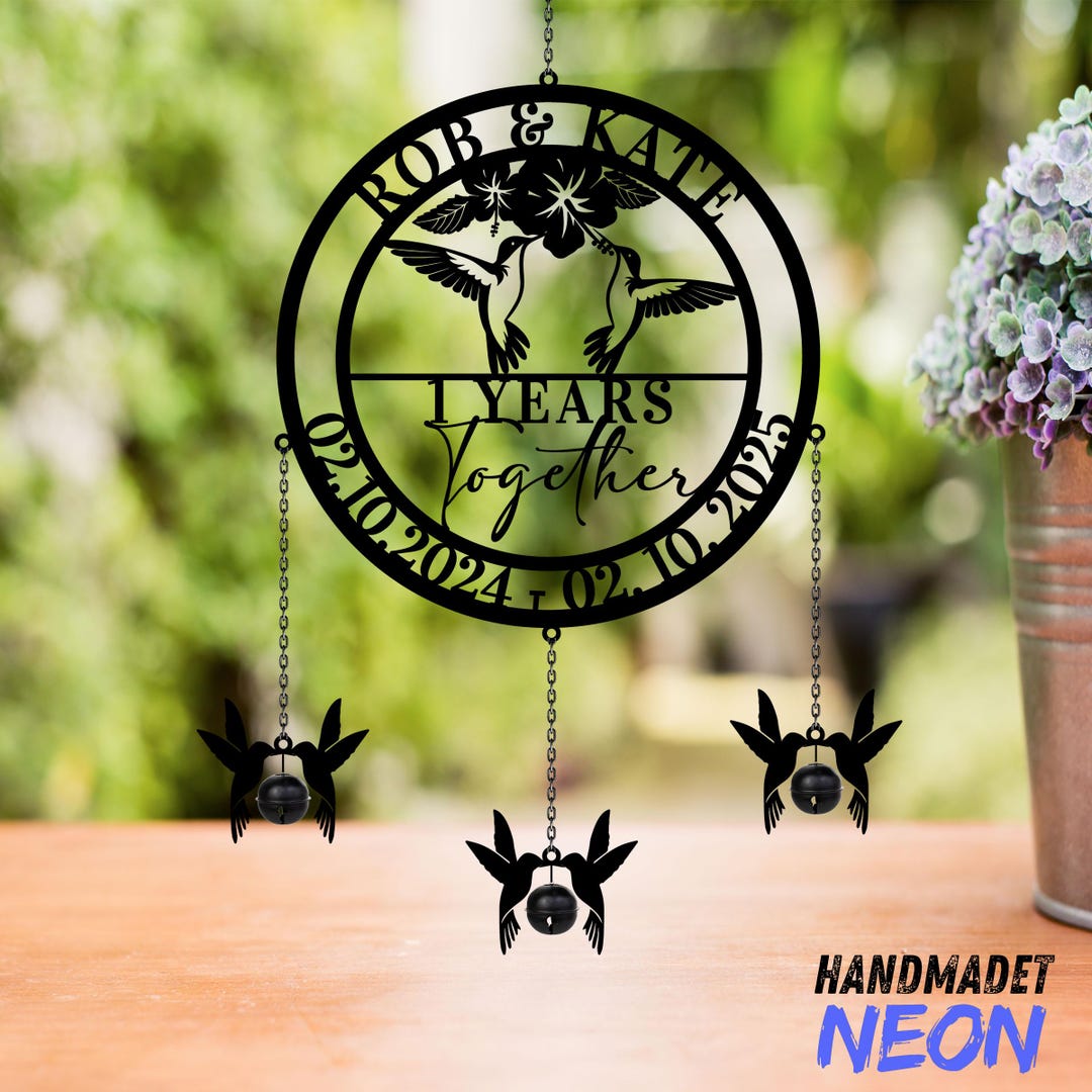 Personalized 1st Wedding Anniversary Wind Chimes Rattle, Custom Couple ...