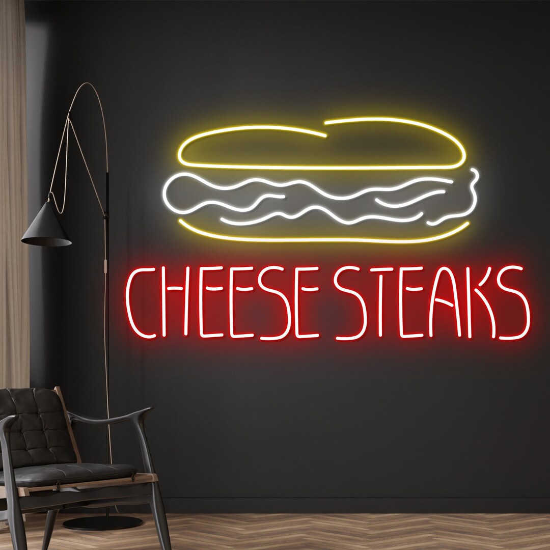 Custom Cheese Steaks Neon Sign, Cheese Steak LED Sign, Sandwich Neon ...