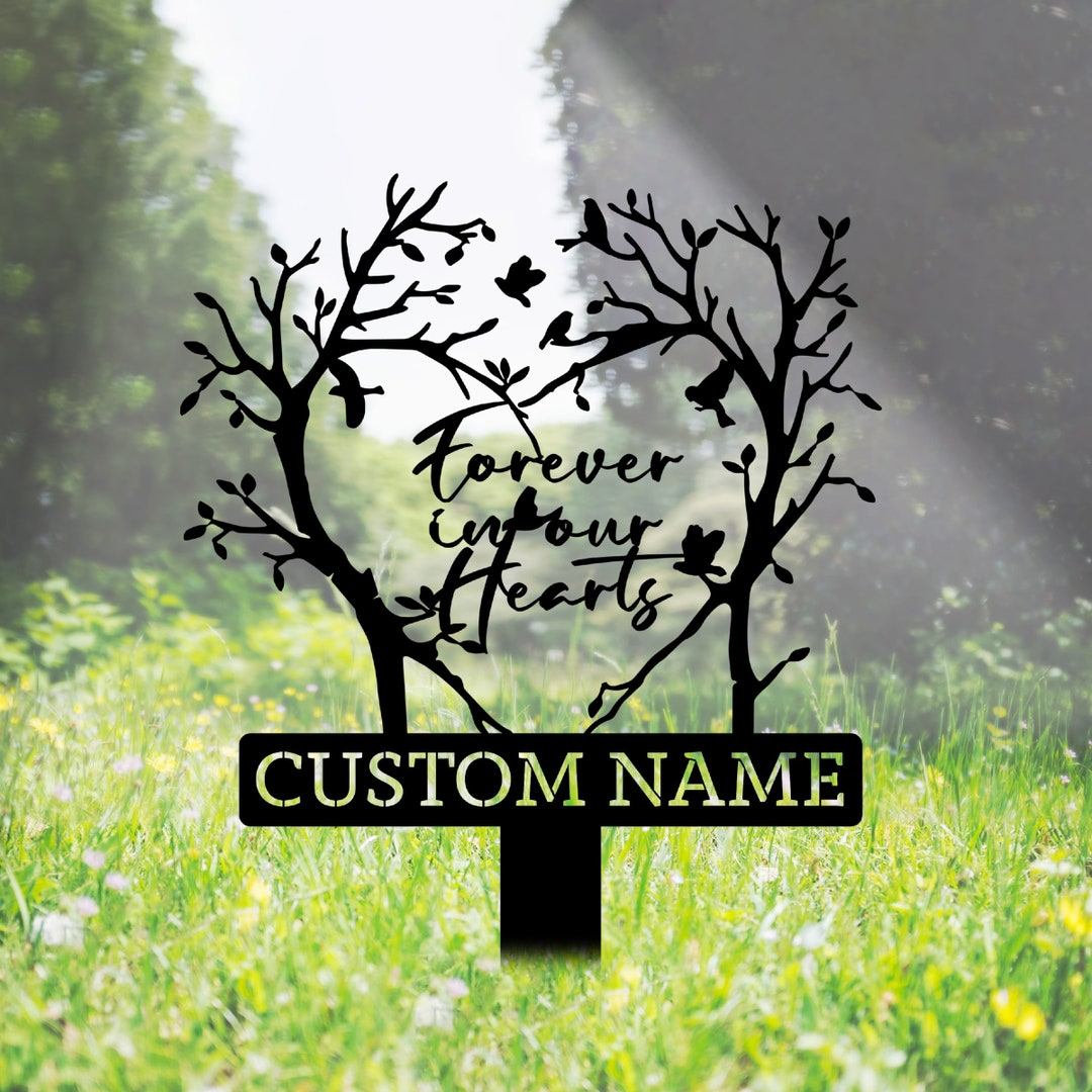 Custom Grave Memorial Stake, Cemetery Stake Metal Sign, Tree Heart ...