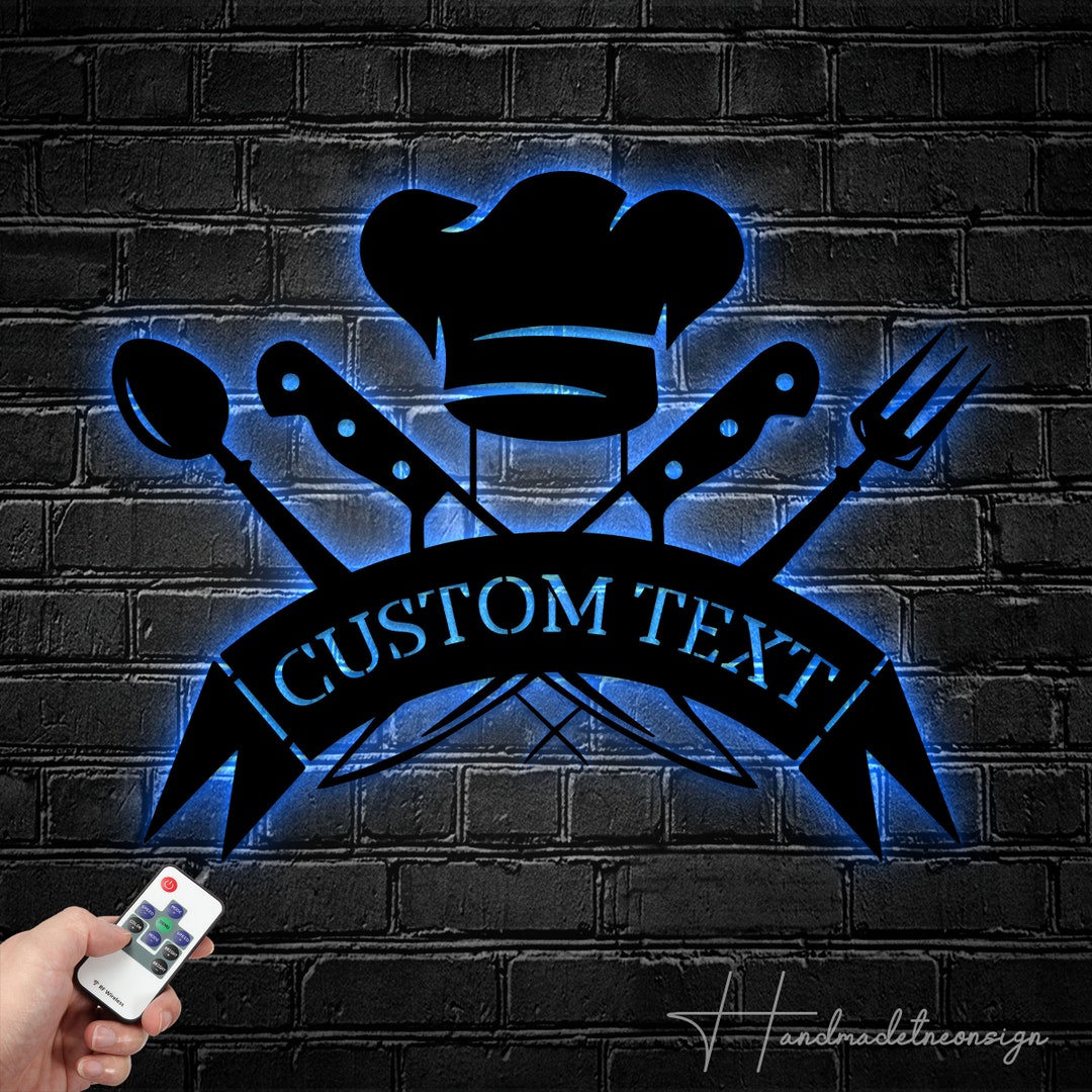 Custom Master Chef Metal Wall Art LED Light - Personalized Chef Hat ...