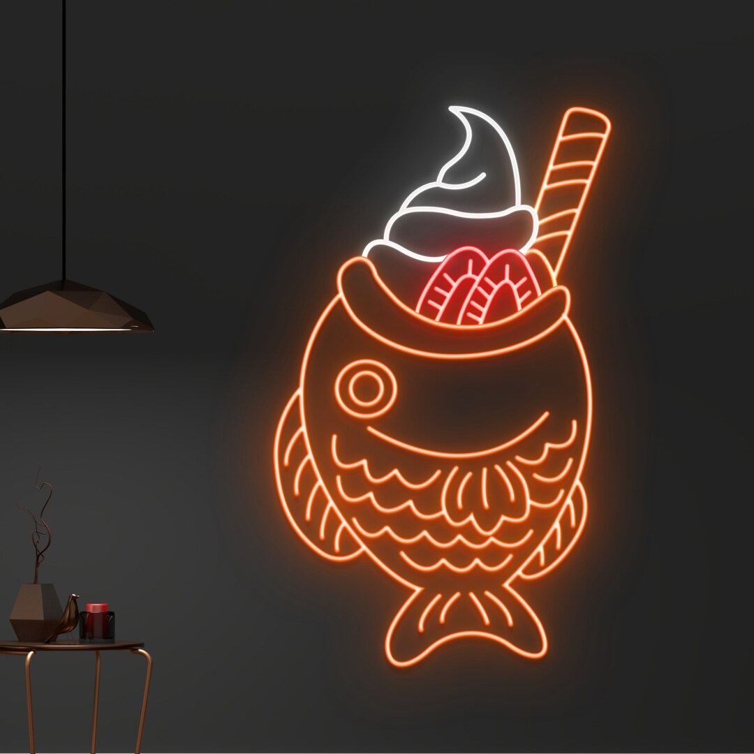 Custom Taiyaki Ice Cream Neon Sign, Fish Shaped Pastry Ice Cream Led ...