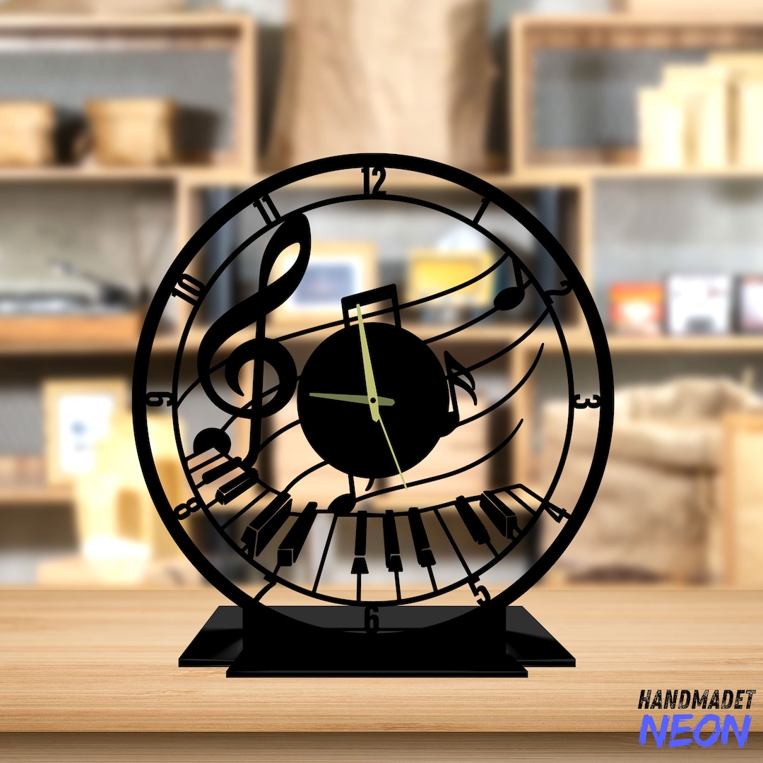 Custom Music Tabletop Metal Clock, Music Note Office Desktop Clock ...