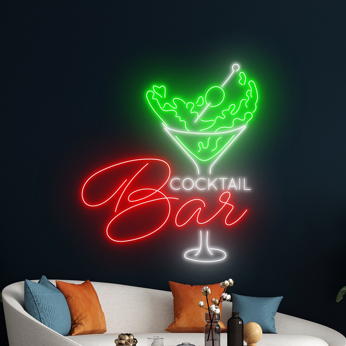 Cocktail Bar Open Neon Sign, Bar Logo LED Light, Martini Neon Light ...