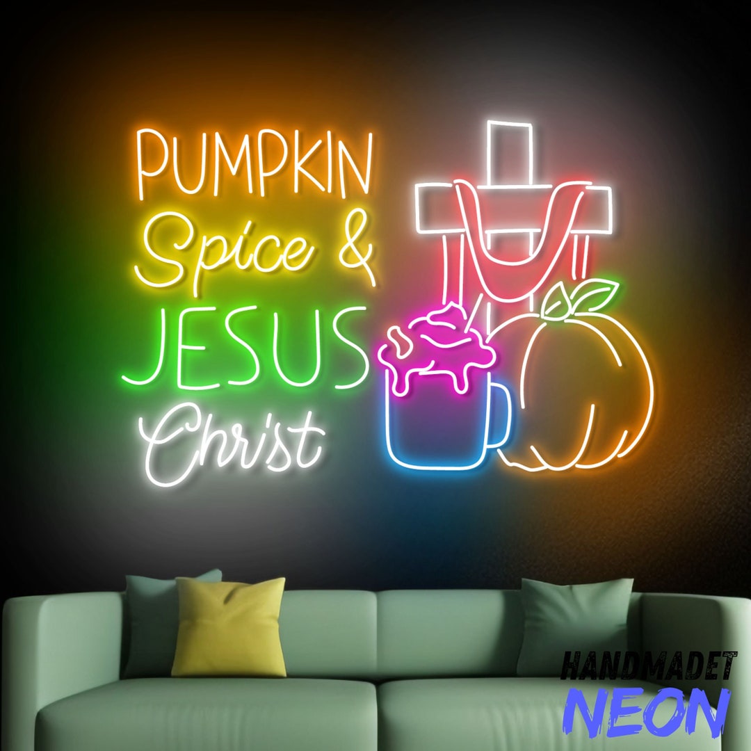 Pumpkin Spice & Jesus Christ Neon Sign, Pumpkin Cross Led Sign, Autumn ...