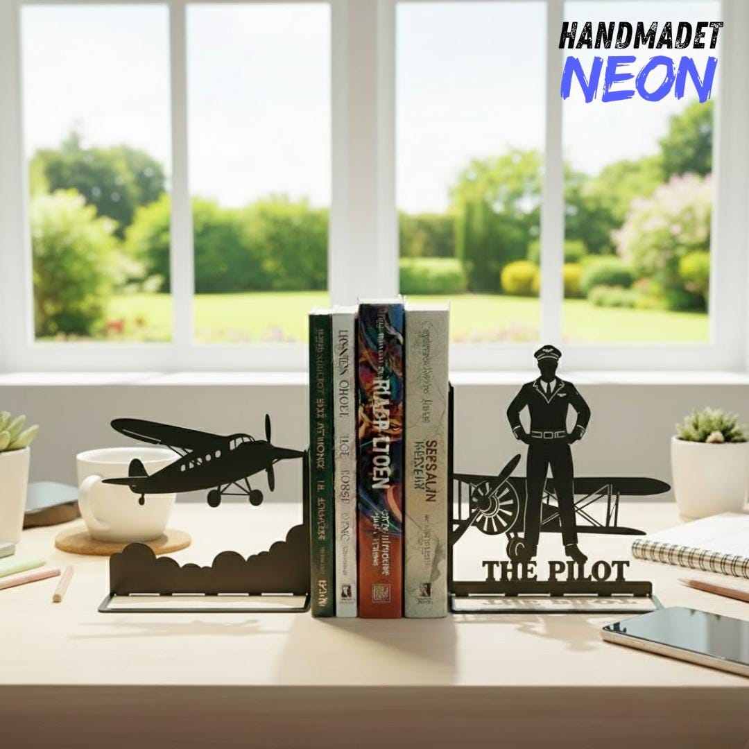 Personalized Airplane Metal Bookends, Custom Pilot Metal Book Stopper ...