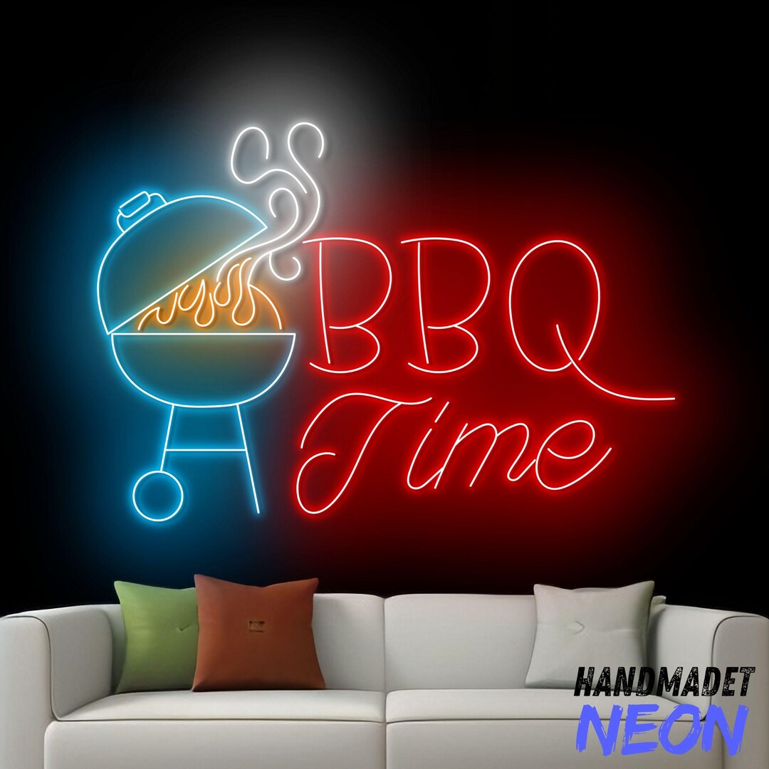 BBQ Time Neon Sign, Barbecue Led Sign, Grill Meat Neon Light, Steak BBQ ...