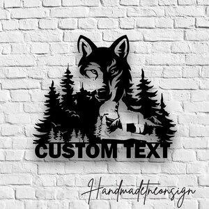 Custom Wolf in Forest Metal Wall Art LED Light - Personalized Wolf ...