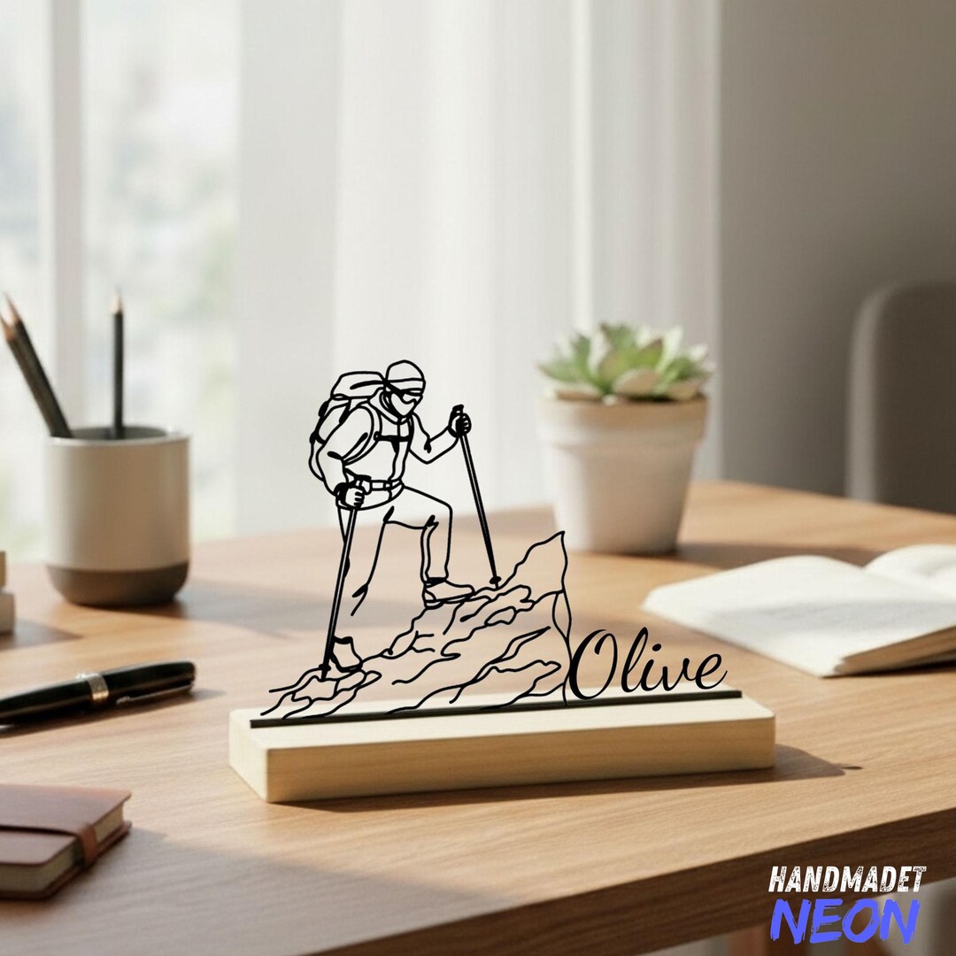 Custom Hiking Metal Table Decor With Wooden Base: Personalized Hiker ...
