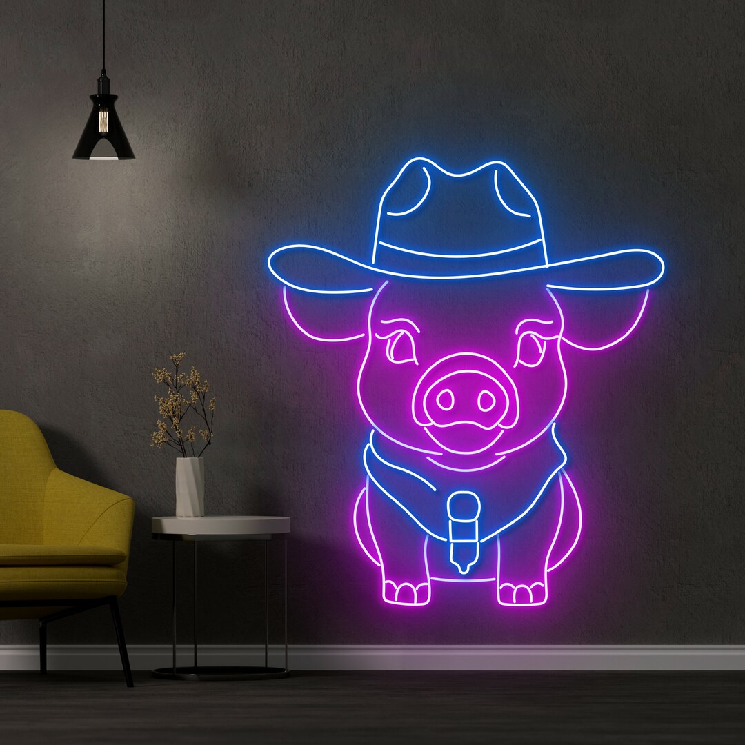 Pig Cowboy Neon Sign, Cowboy Pig Neon Light, Cowboy Pig LED Light, Pig ...