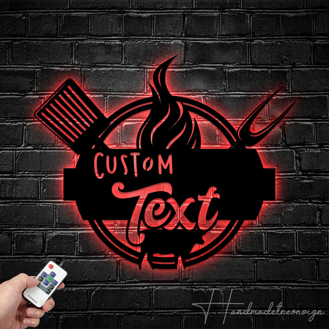Custom BBQ Metal Wall Art LED Light - Personalized Barbecue Name Sign ...