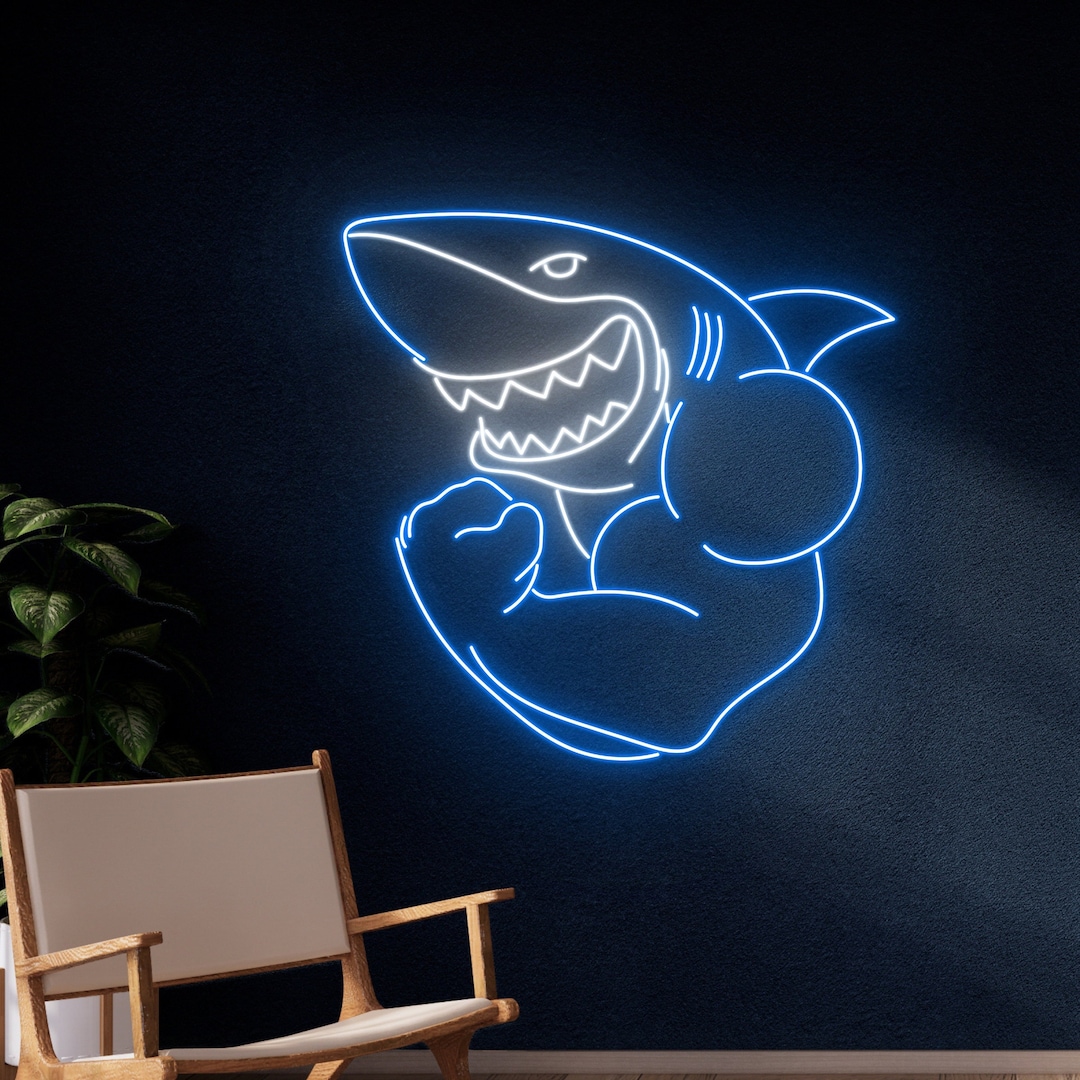 Muscle Shark Neon Sign, Muscular Shark Neon Light, Shark Gym Led Light ...