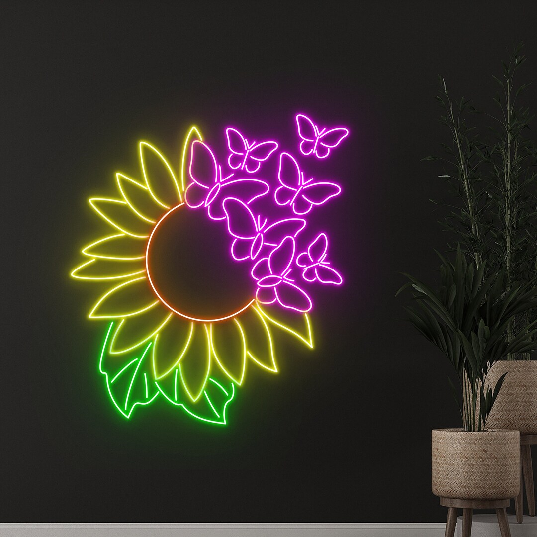 Butterfly Sunflower Neon Light, Sunflower Flower Butterfly Led Light ...