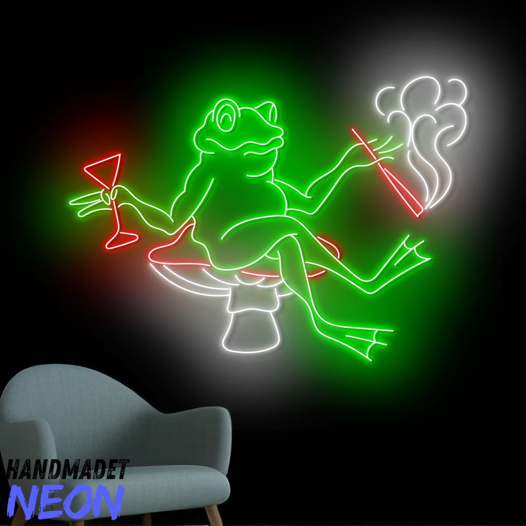 Frog Drinking Cocktail Neon Sign, Frog Smoking Led Sign, Frog Mushroom ...